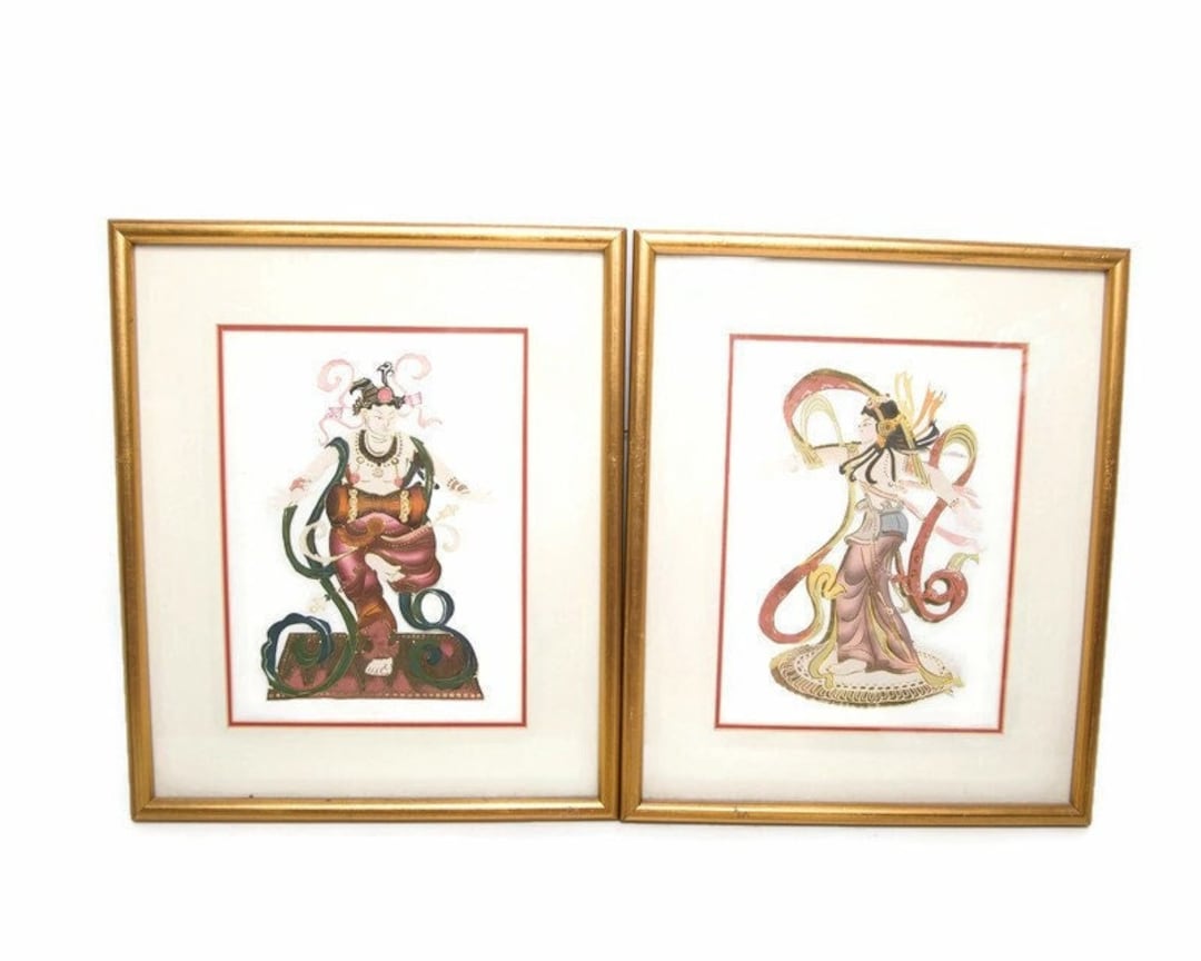 Vintage Chinese Paper Cut Artwork – Asian Foil Art Geisha Ribbon Dance ...