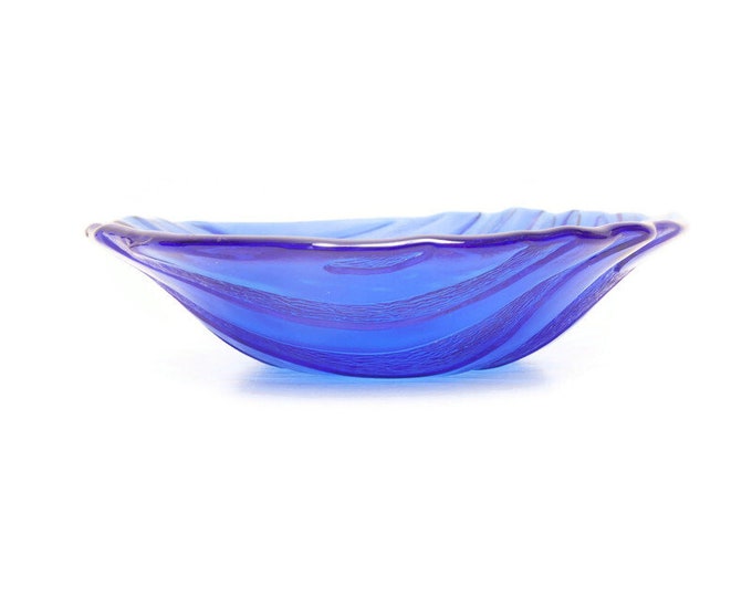 Vintage IVV ITALY Cobalt Blue Glass Bowl - Raised Texture, Wavy Ocean ...