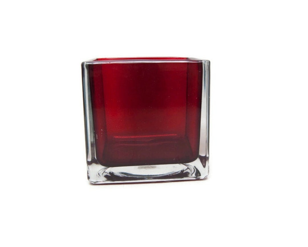 Vintage RED Square Glass Vase Made in Poland Forteleflora - Etsy