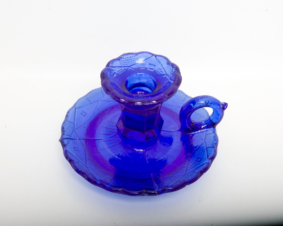 Vintage HEISEY Cobalt Blue Glass Chamberstick Taper Candle | Etsy