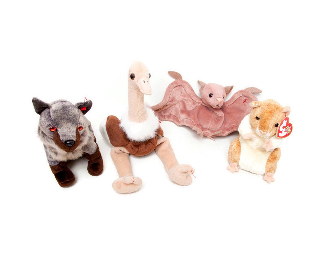 Vintage TY Beanie Babies - Howl the Wolf, Stretch Ostrich, Batty the ...