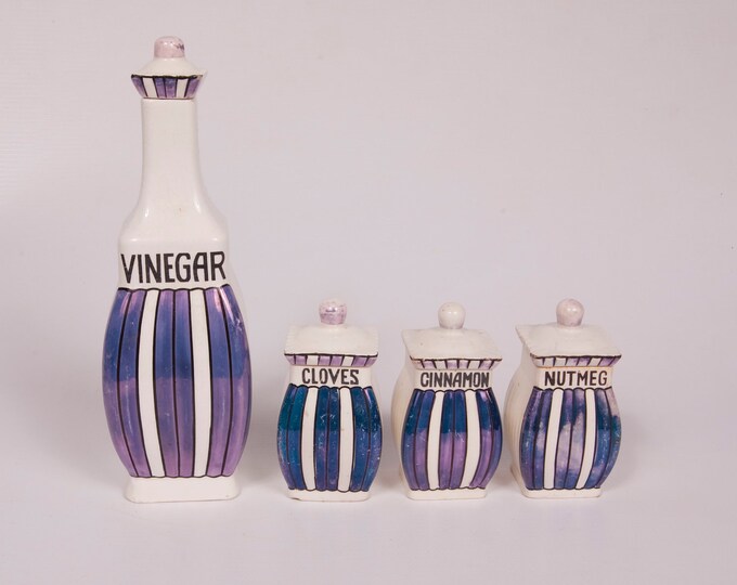 Vintage Condiment Set Lotte Germany Vinegar Cinnamon Cloves Nutmeg Jars ...