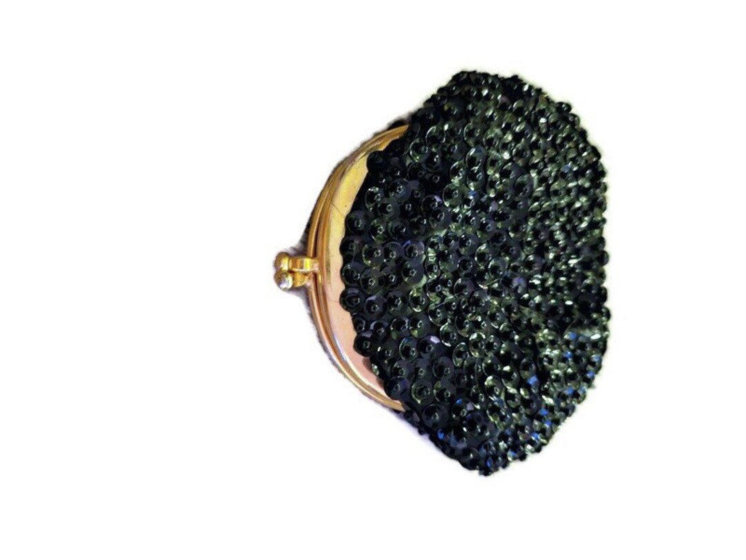 Vintage Black Beaded Sequin Coin Purse - Gold Kiss Clasp - Silk Lined ...