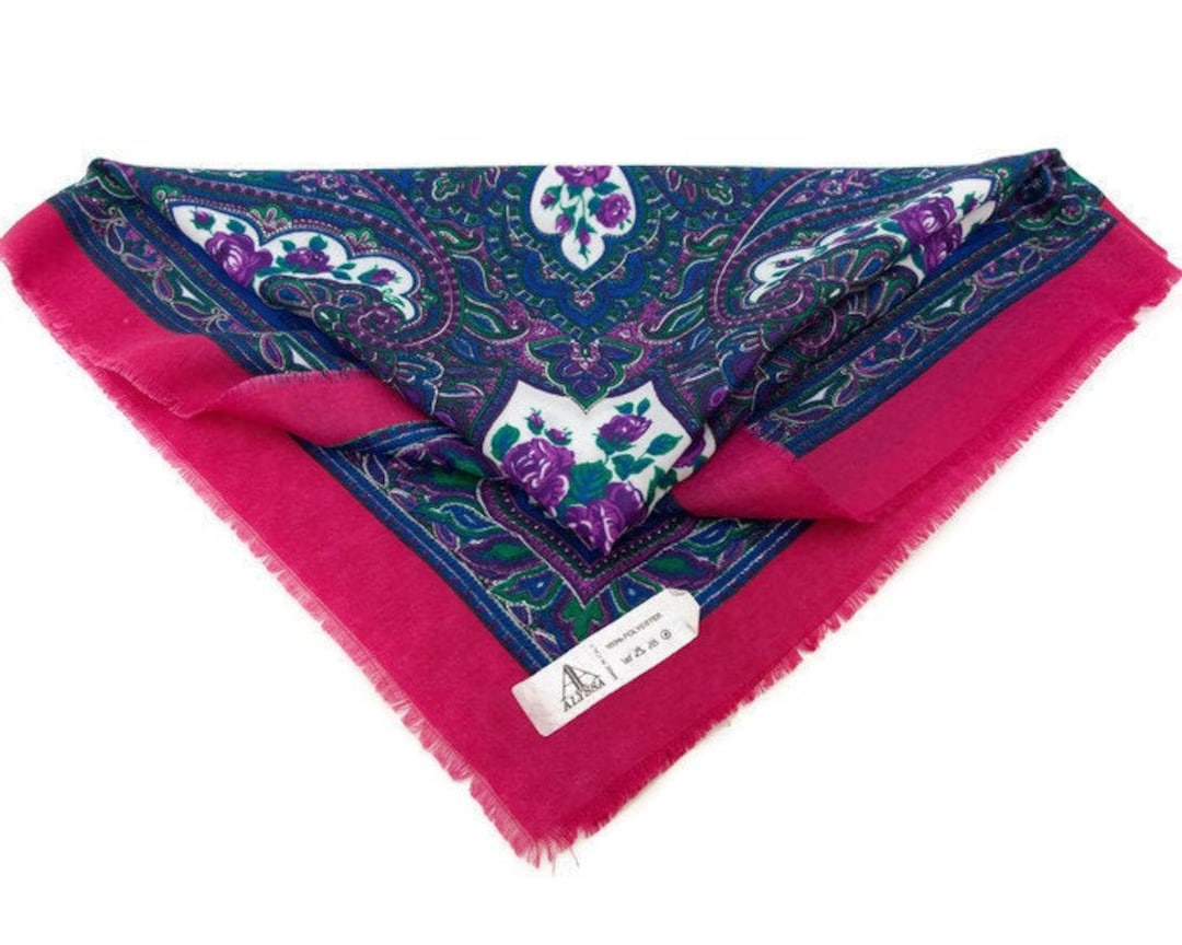 Vintage Alyssa Italian Scarf – 32" Square Jewel Tone Floral & Paisley ...