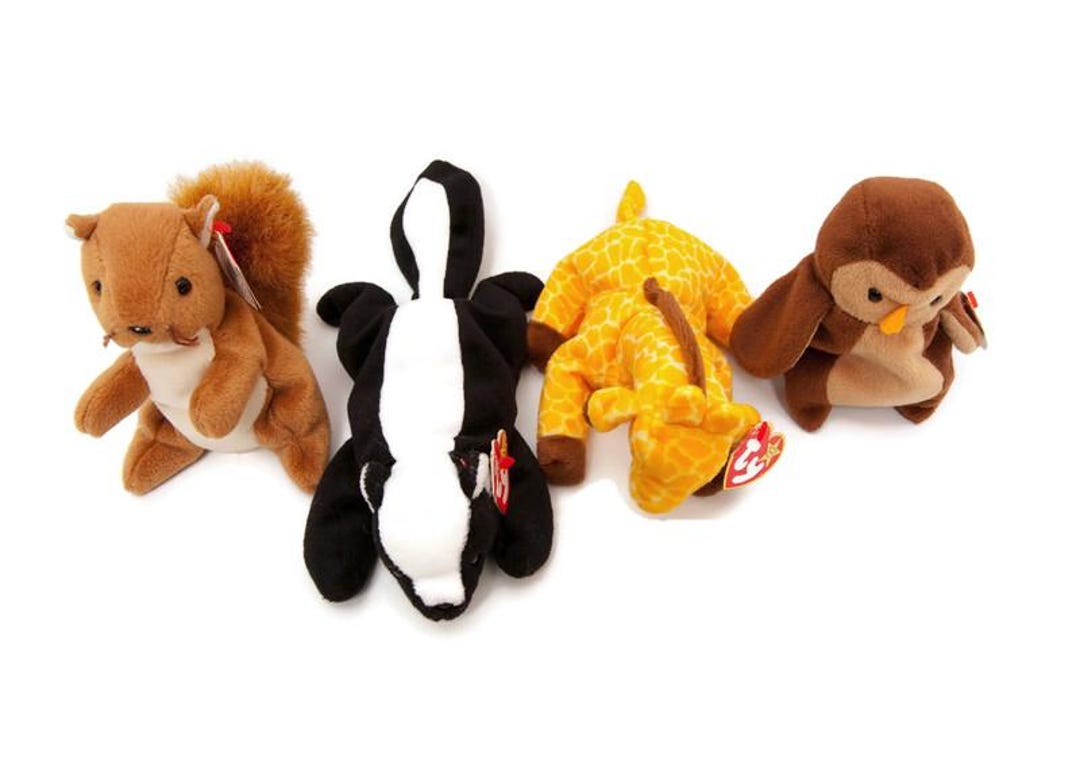 Vintage TY Beanie Babies Nuts Squirrel, Stinky Skunk, Twigs Giraffe ...