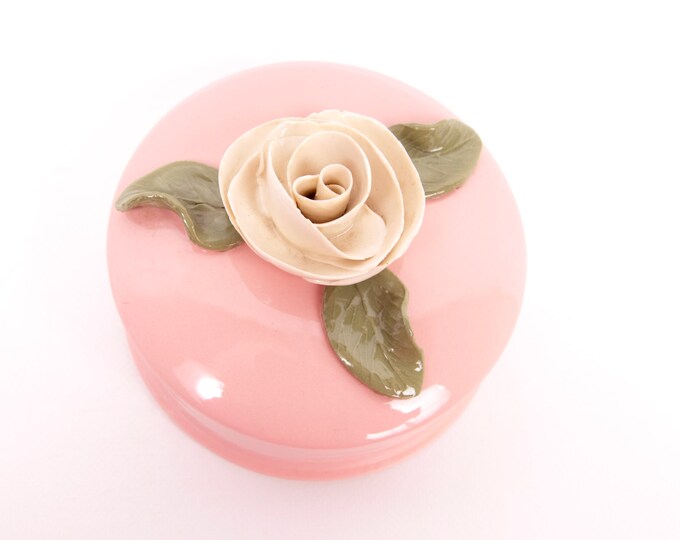 Vintage Pink Porcelain Powder Box Dresser Trinket Holder Hair Pin Box ...