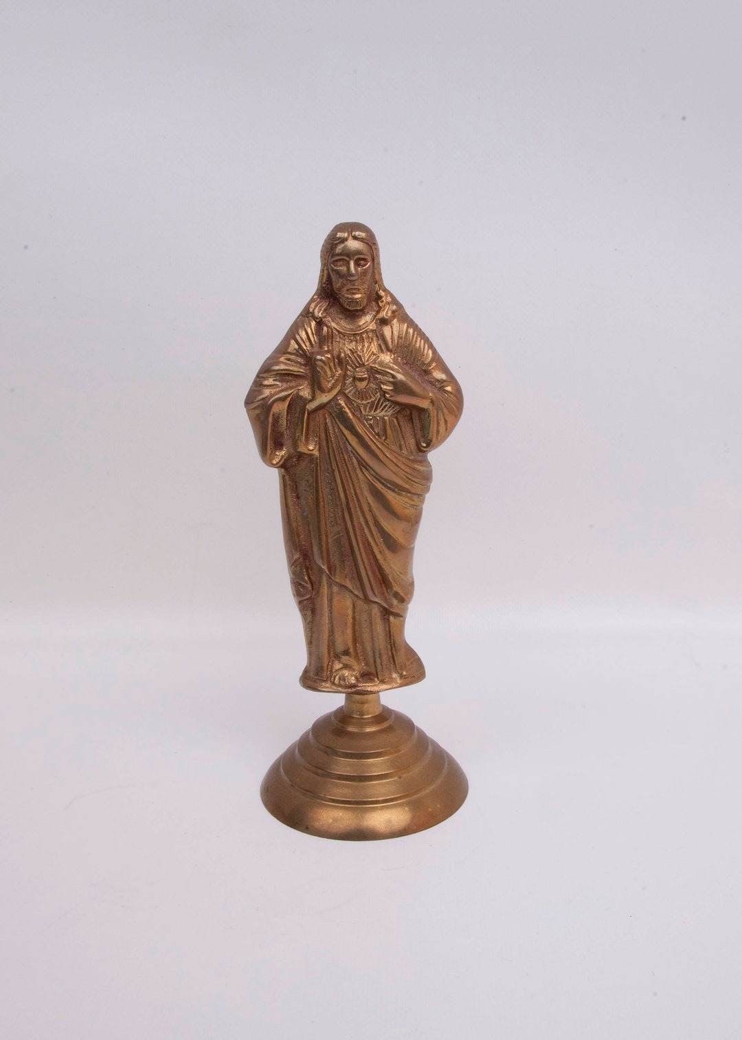Vintage Sacred Heart of Jesus Brass Statue 8 Inch Christian Religious ...