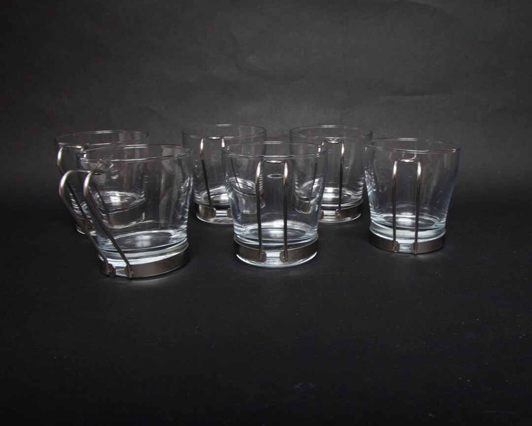 Vintage Bormioli Rocco Mugs Tempered Glass Stainless Steel Detachable ...