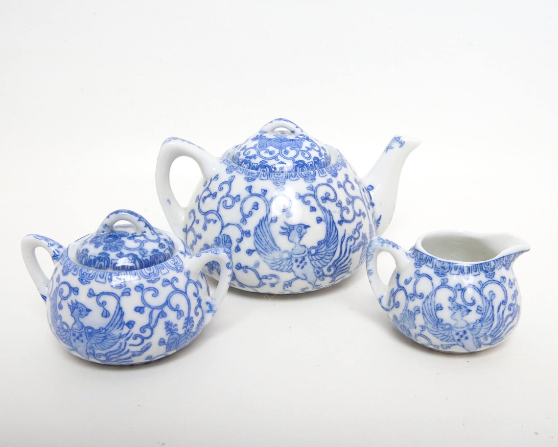Antique Childrens Blue Phoenix Tea Set Japanese Porcelain Blue - Etsy
