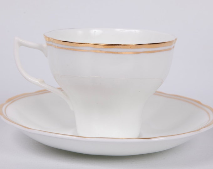 Vintage Jason Bone China Tea Cup and Saucer White Gold Made in England ...