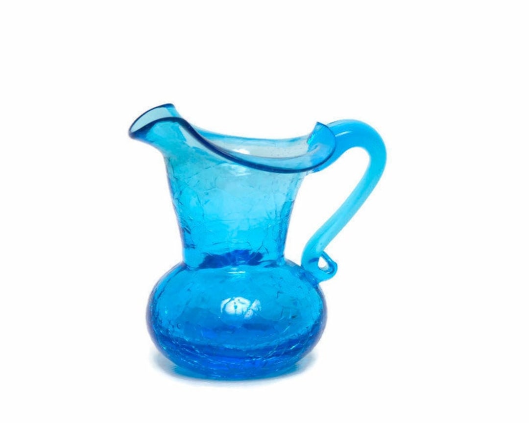 Vintage BLENKO Aqua Blue Crackle Glass Creamer Hand Blown Small Pitcher ...