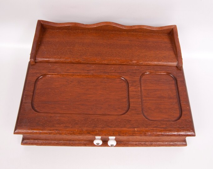Vintage Mens Valet Jewelry Box Wooden Dresser Box Compartments Drawer ...