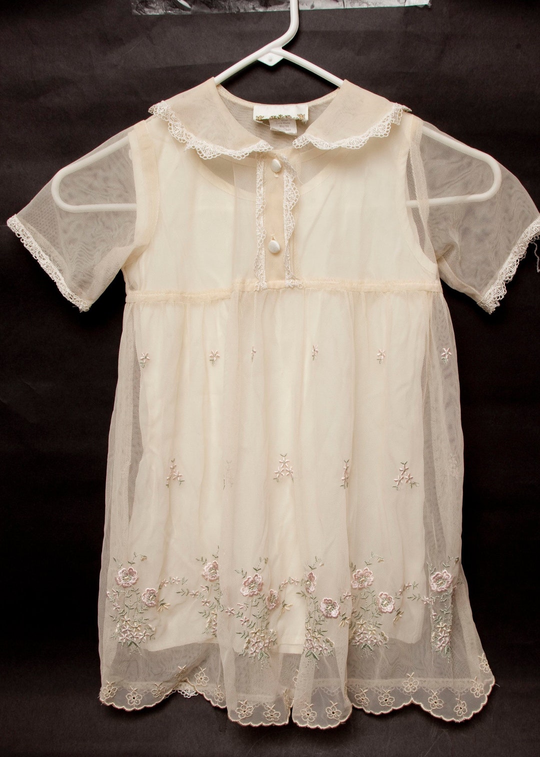 Vintage English Netting Tulle Dress Creamy White Girls Size 1-2 ...