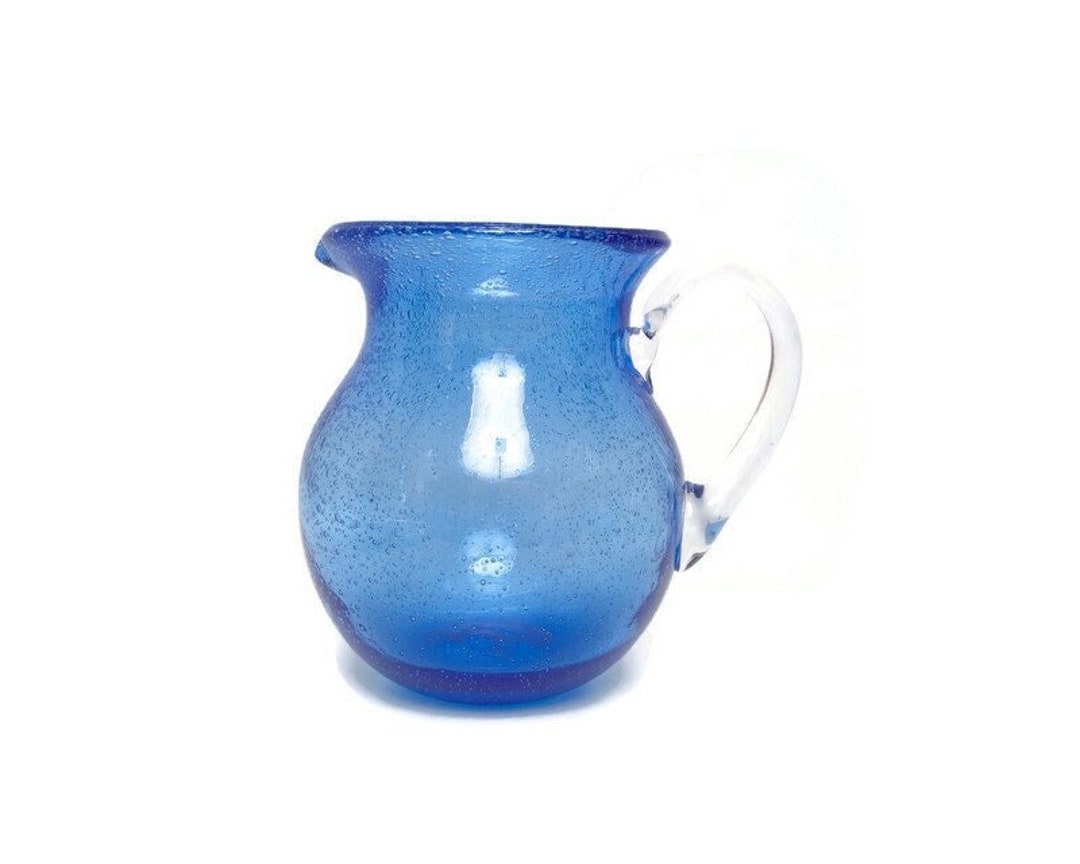 Vintage Cobalt Bubble Glass Pitcher Hand Blown Bullicante - Etsy