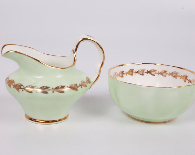 Vintage Clare Sugar and Creamer Made in England Bone China Pale Green ...
