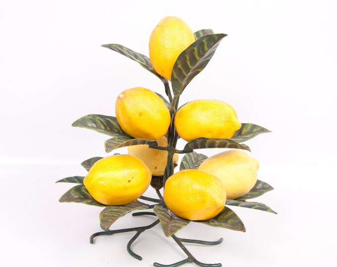 Vintage Lemon Tree Metal Lemon Holder Green Leaves Yellow Plastic ...