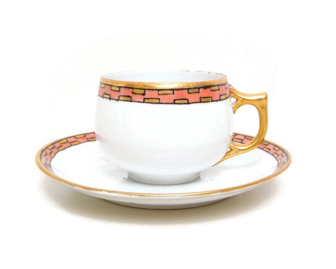 Vintage German Bone China Demitasse Tea Cup and Saucer – Coral & Gold ...