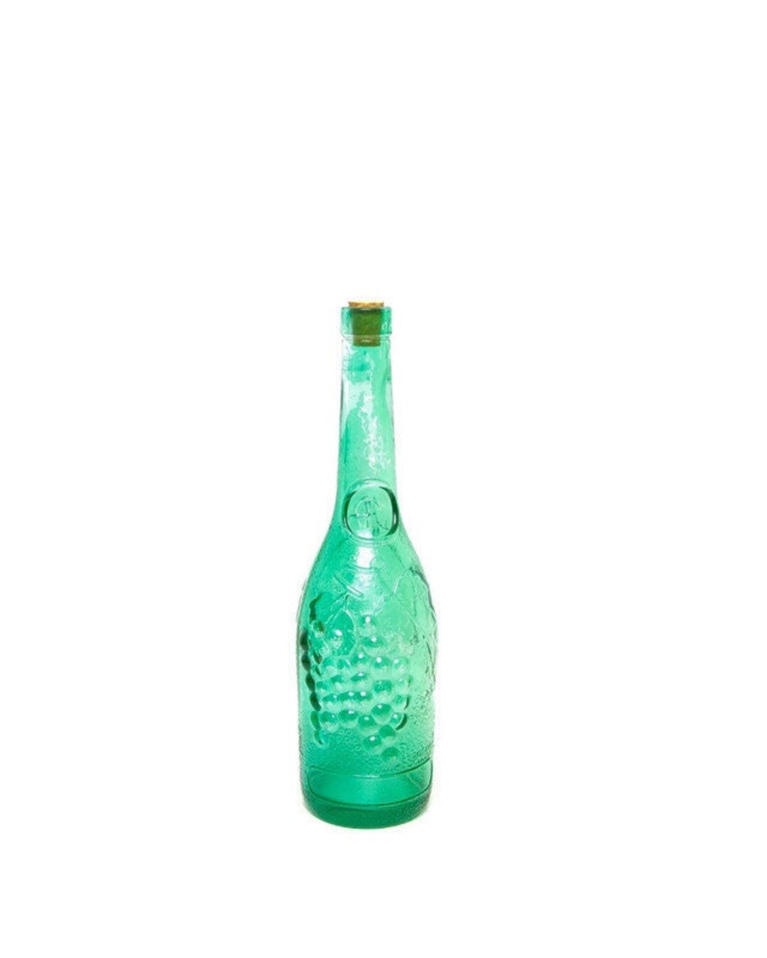 Vintage Spanish Green Flash Glass Bottle 12 Inch Embossed Grapes Morey ...