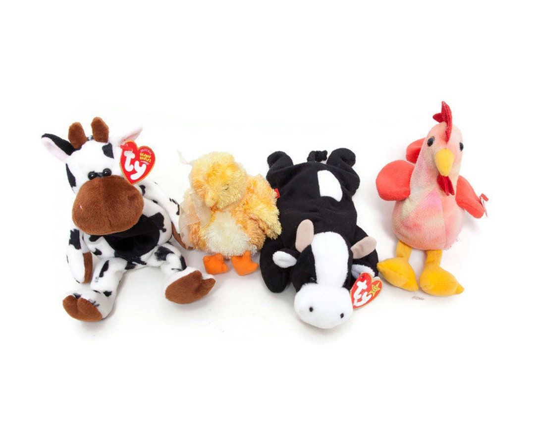 Vintage TY Beanie Babies Farm Animals Lot - TIPSY the Cow, Chickie the ...