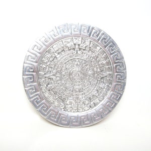 Vintage Aztec Calendar Wall Decor Cast Aluminum Bas Relief Silver Metal ...