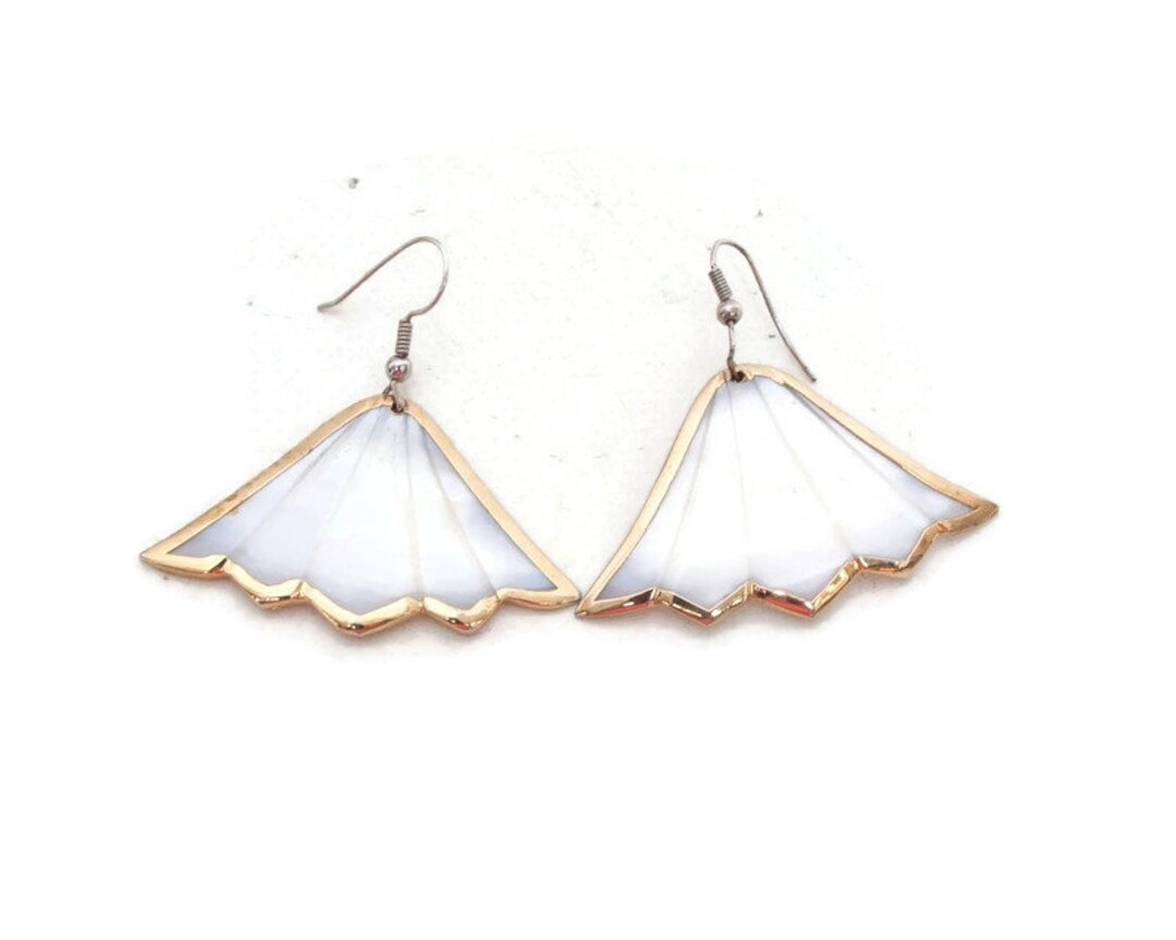 Vintage Art Deco Mother of Pearl Earrings - Fan Drop - Etsy