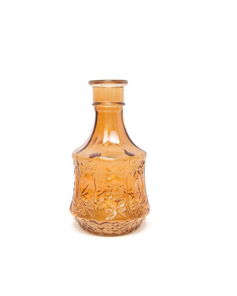 Vintage Amber Embossed Glass Bottle Vase Yellow Jar Liquor - Etsy