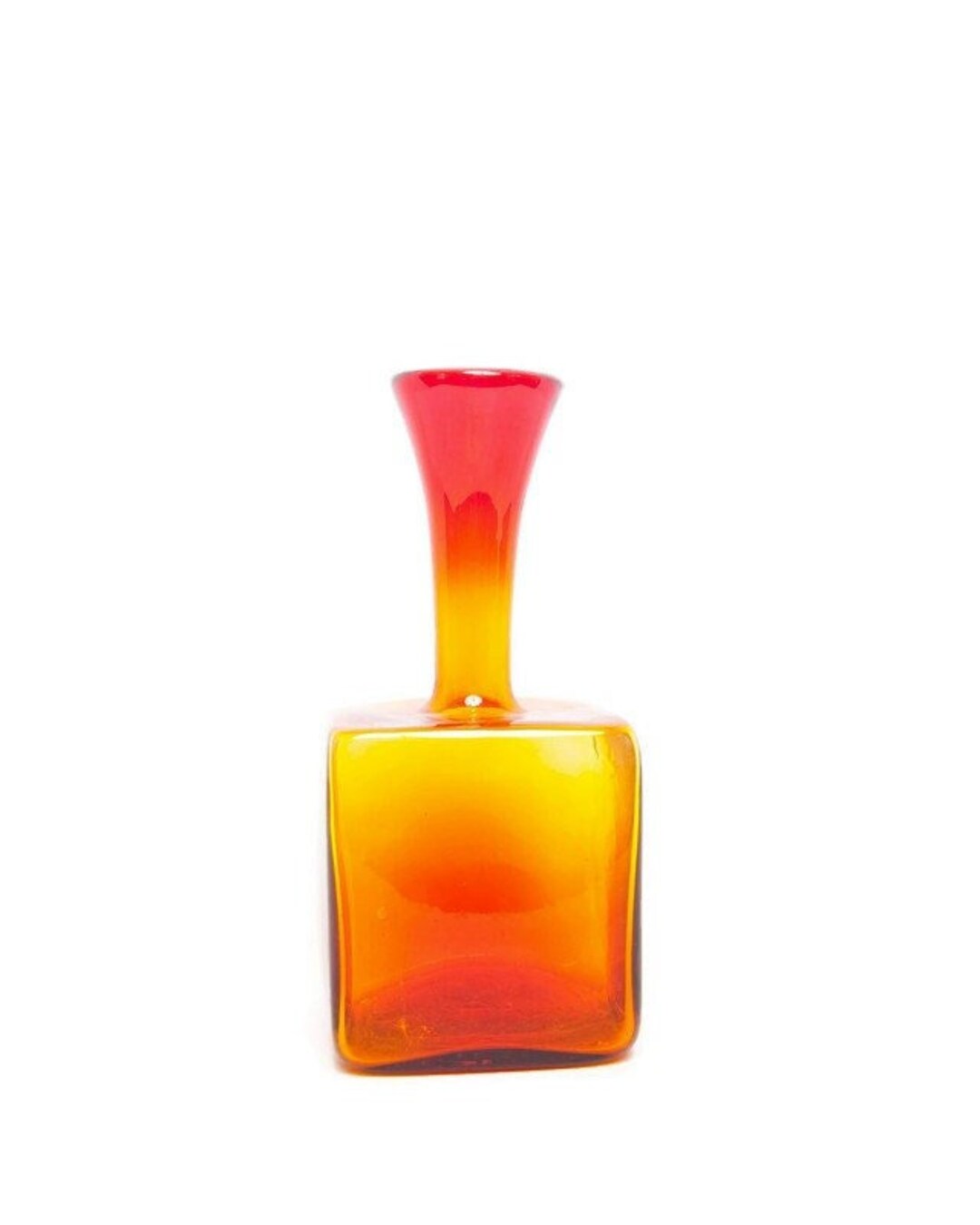 Vintage BLENKO Tangerine Square Glass Vase Joel Myers Amberina Decanter ...