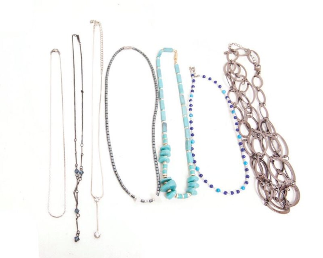 Vintage Necklace Lot: Faux Turquoise, Beaded, Silver Tone Statement ...