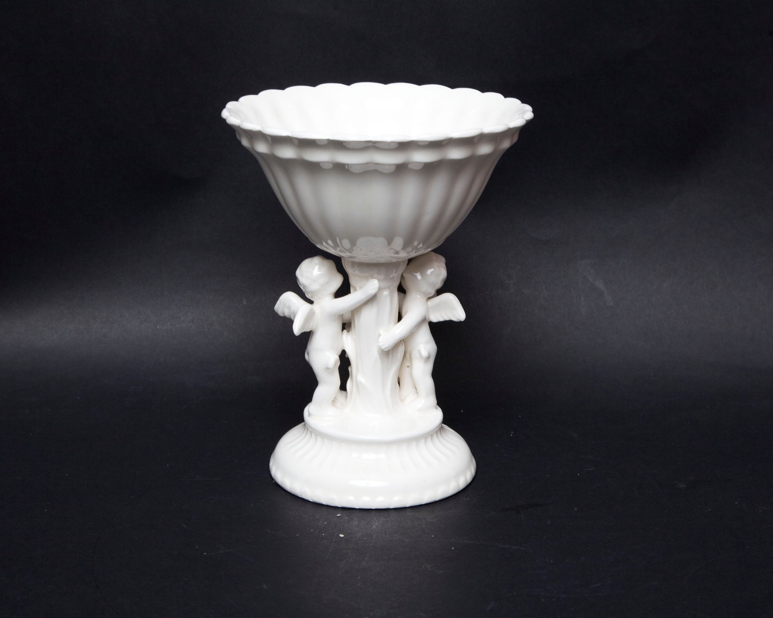 Vintage Cherub Pedestal Compote Hand Applied Flowers Napco Porcelain ...
