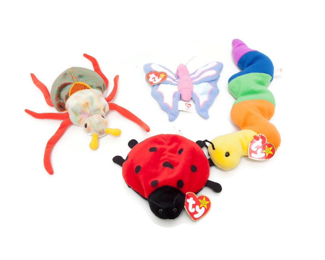 Vintage TY Beanie Babies - Flitter the Butterfly, Lucky Caterpillar ...