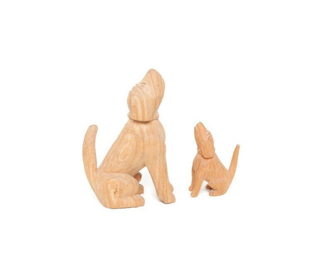 Vintage Hand Carved Wooden Labrador Dog and Pup Howling Dogs Realistic ...