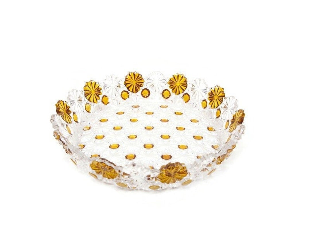 Rare Hobbs Brockunier EAPG Daisy & Button Amber-stained Glass Bowl ...