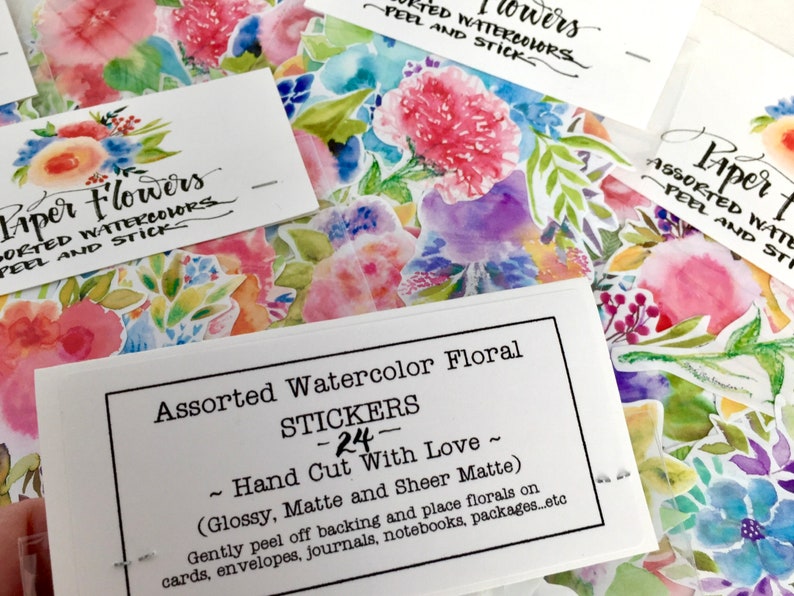 24 Hand-cut Watercolor Floral Stickers / Paper Flower Stickers / Peel ...