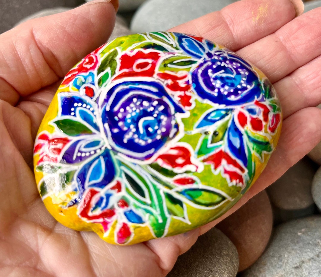 Boho Blooms/painted Rocks/painted Stones/sea Stone Art/cape Cod Artists ...