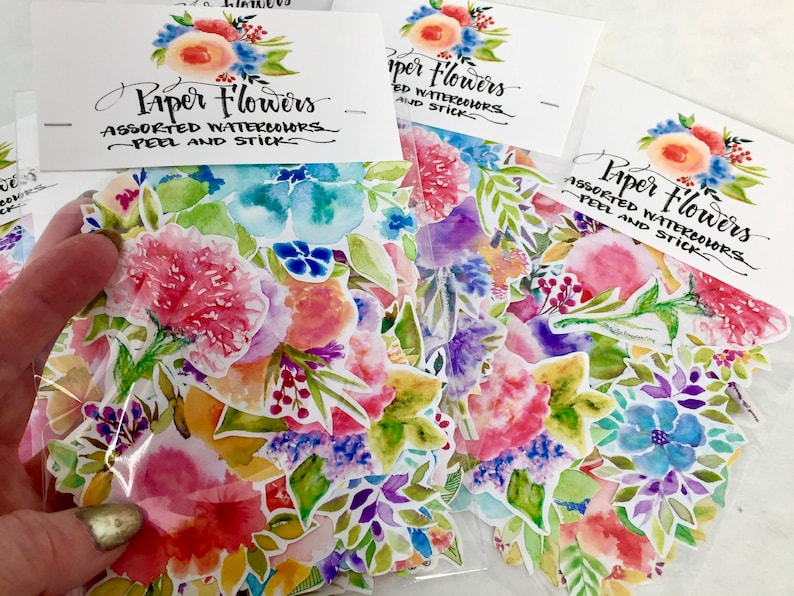 24 Hand-cut Watercolor Floral Stickers / Paper Flower Stickers / Peel ...