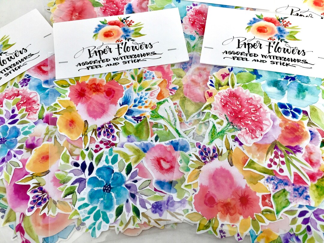 24 Hand-cut Watercolor Floral Stickers / Paper Flower Stickers / Peel ...