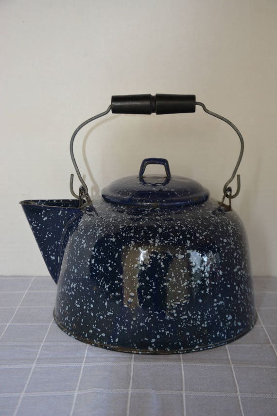 Vintage Blue Spatter Enamel Kettle - Etsy