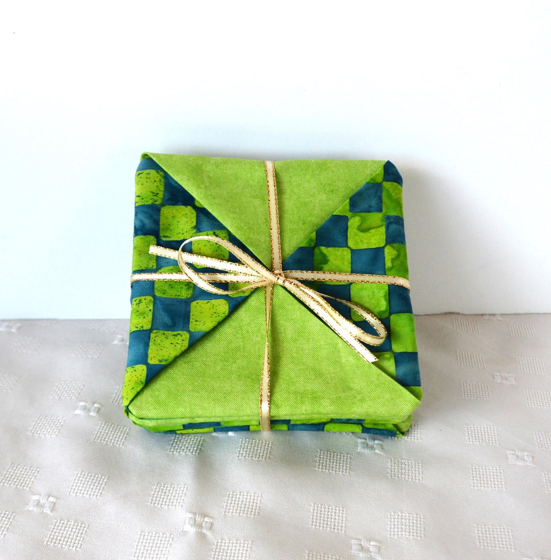 Set of Four Handcrafted Square Green Batik/cotton Coasters - Etsy