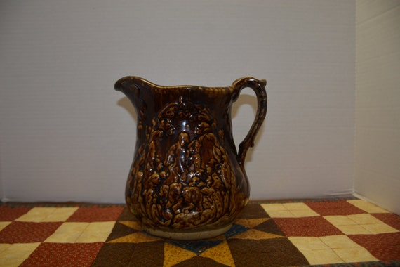 Antique Brown Glazed Pitcher | Etsy