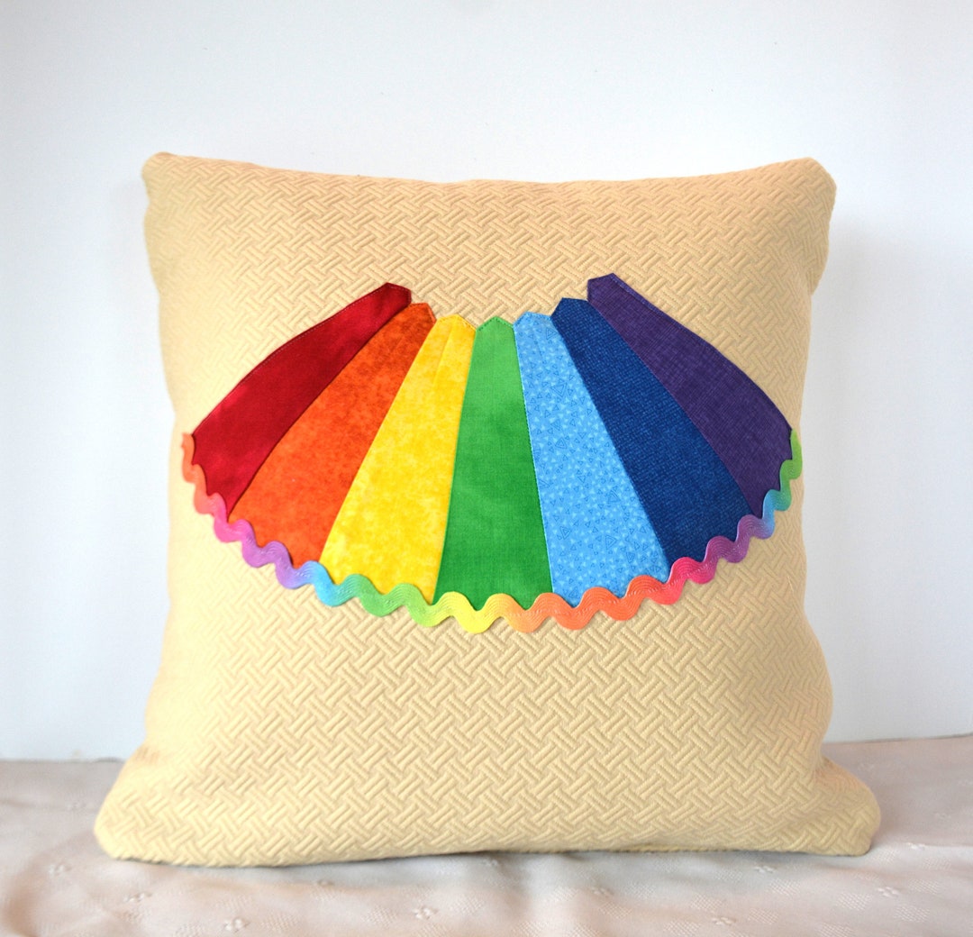 Original Handcrafted Decorative 16-inch Square Rainbow "fan" Pillow - Etsy