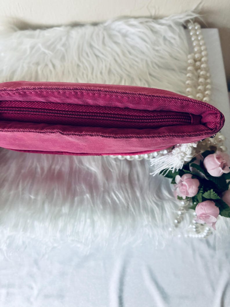 Reviveluxe Upcycled YSL Parfum Bag| Clutch | Pearl Strap Pink Satin ...