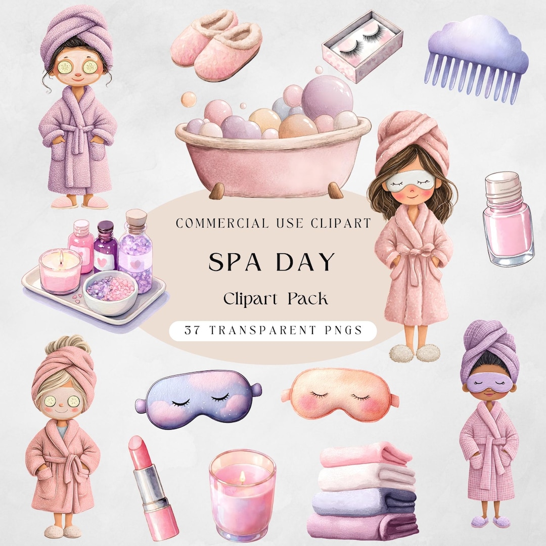 Spa Sleepover Clipart, Pamper Party Graphics, Girls Birthday Art ...