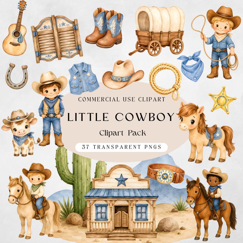 Watercolor Cowboy Clipart - Etsy