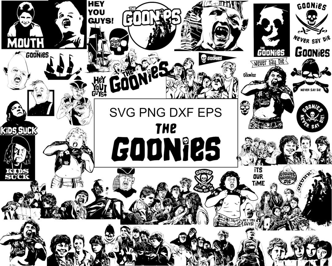 Pacote Mega com 58 SVGs de Os Goonies | Mikey, Chunk, Sloth, Aventura ...