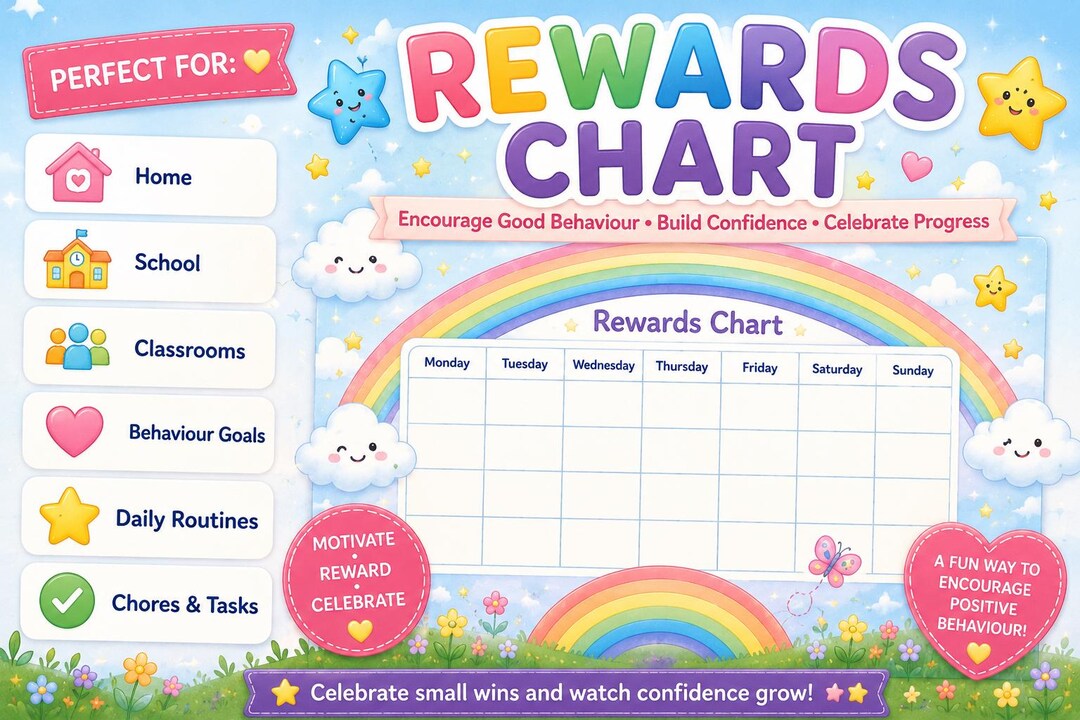 Rainbow Rewards Chart for Kids | Behaviour & Routine Tracker (digital ...