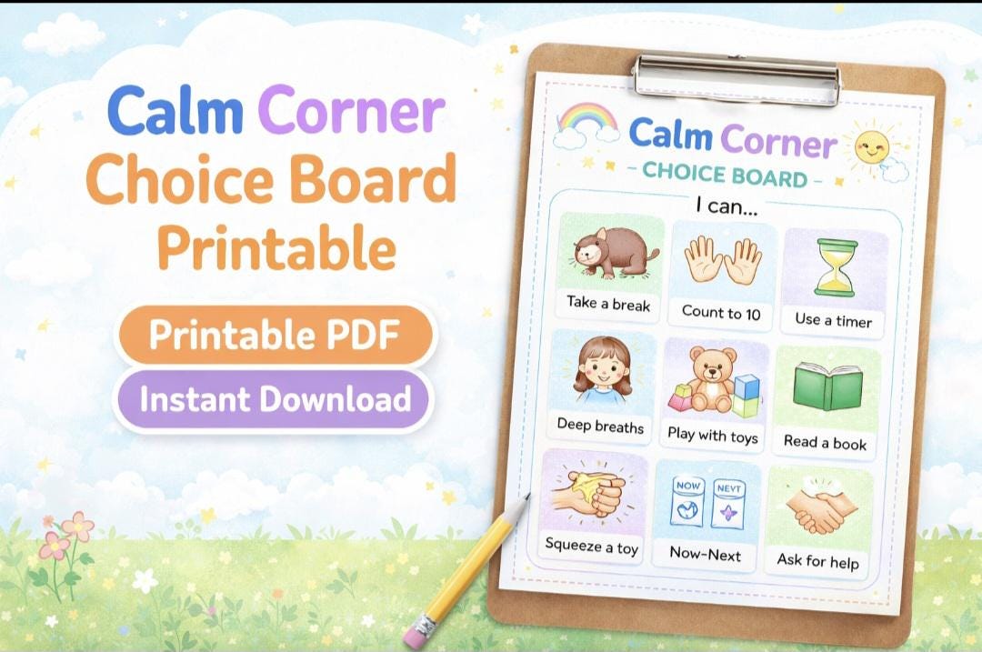 Calm Corner Choice Board Printable | Autism Visual Support (PDF ...