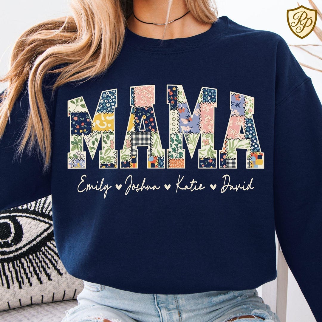 Custom Patchwork Mama Shirt With Kids Names, Vintage Floral Mom ...