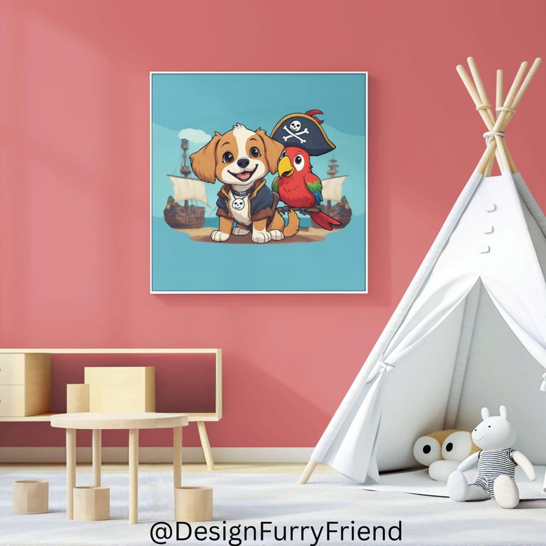 Puppy Parrot Pirate Print | Cartoon Animal Nursery Wall Art ...