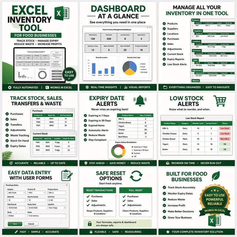 Excel Food Inventory Management Tool | Stock Tracker Spreadsheet ...