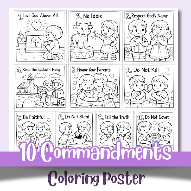 Ten Commandments Printable for Kids | Sunday School Bible Lesson ...
